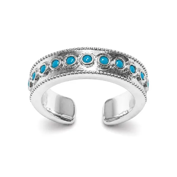 AUROZIA Silver / Blue Lotus Within Rhodium Plated Sterling Silver Starlight Dew Turquoise Adjustable Open Ring - Silver/blue