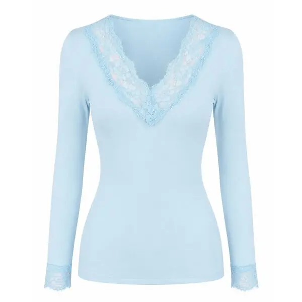 LUELLA FASHION Lace V-neck Base Layer Pale - Blue