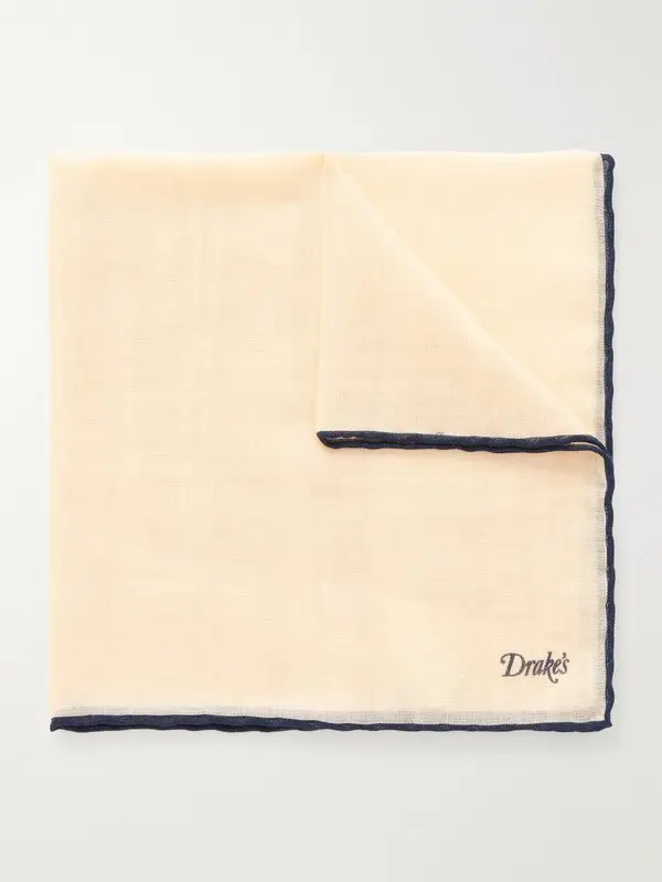 DRAKE'S Logo-print Silk And Wool-blend Gauze Pocket Square - Neutrals