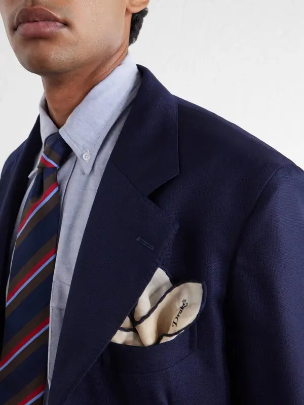 DRAKE'S Logo-print Silk And Wool-blend Gauze Pocket Square