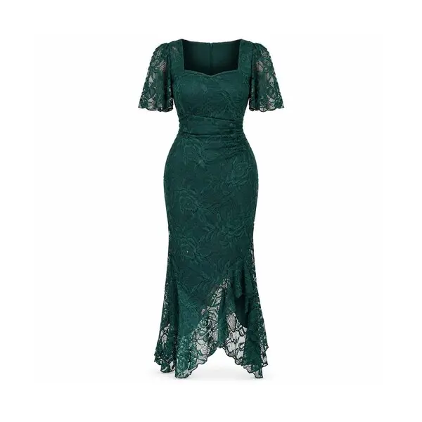 GIRL IN MIND Heidi Lace Ruched Midi Dress