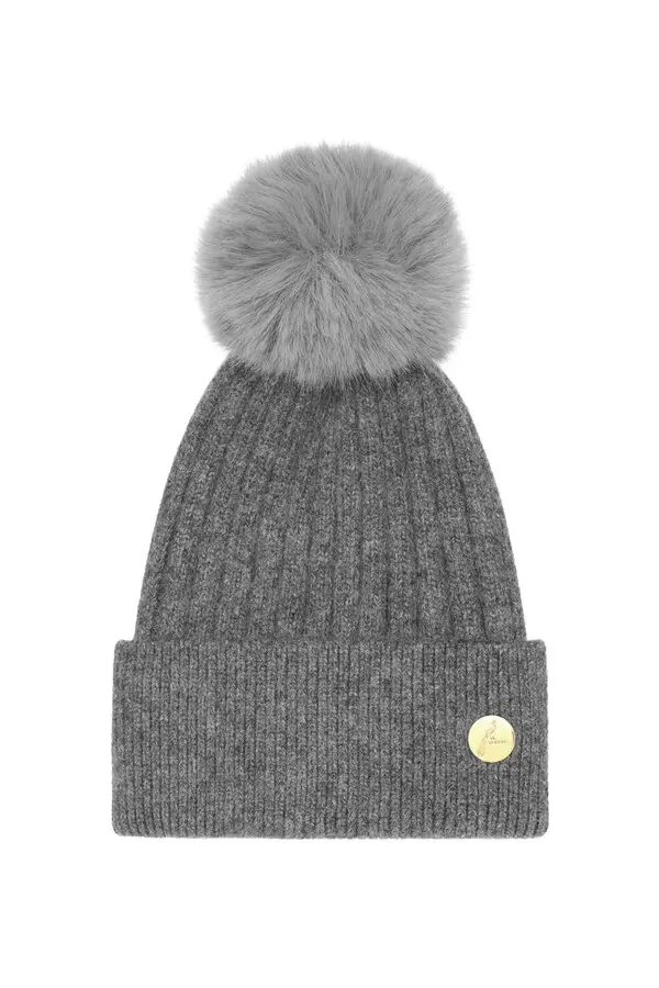 HORTONS ENGLAND Meribel Cashmere Pom Pom Hat Charcoal/charcoal - Grey