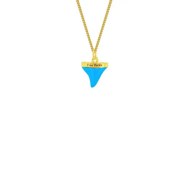 TRUE ROCKS Blue / Gold 18kt Gold Plated & Turquoise Mini Sharks Tooth Pendant - Blue/gold