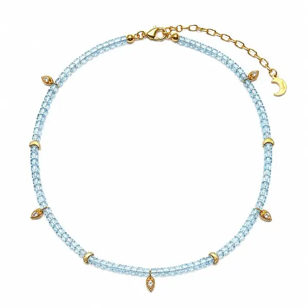 AUROZIA Lotus Within Gold Vermeil Starlit Moon Topaz Choker Necklace & Bracelet - Blue