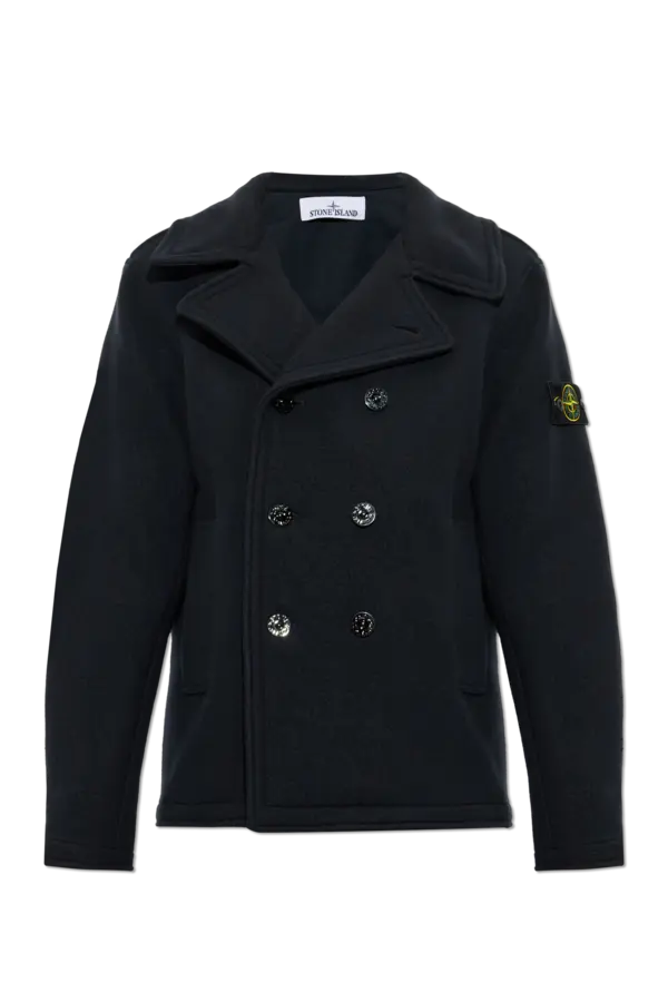 Stone Island Wool Coat With Open Lapels - Black