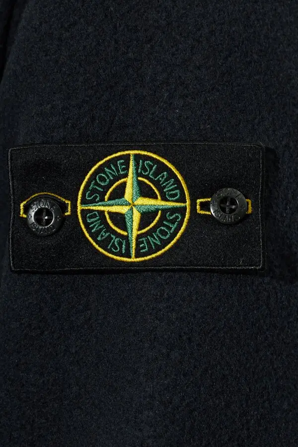 Stone Island Wool Coat With Open Lapels - Black