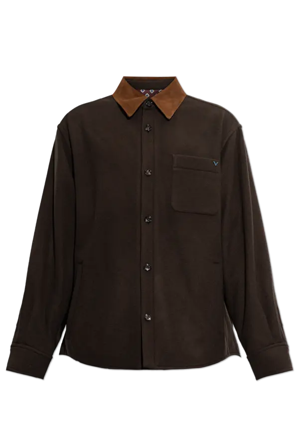 Valentino Garavani Wool Jacket With Suede Collar - Brown