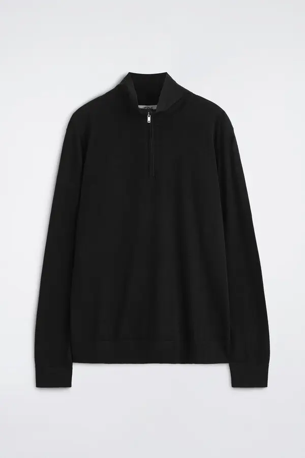 Cos Merino Wool Zip-up Mock-neck Sweater - Black
