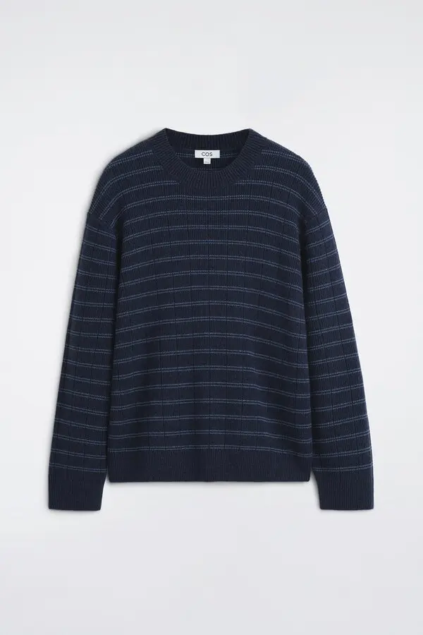 Cos Striped Merino-cashmere Sweater - Navy