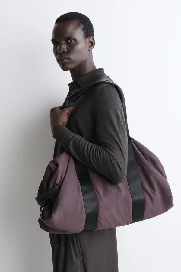 Cos Leather-detail Duffel Bag Nylon - Brown