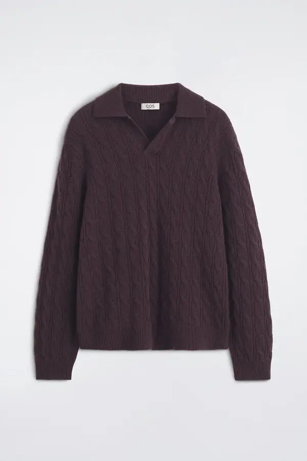 Cos Cable-knit Cashmere Polo Sweater