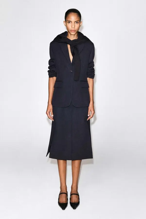 Cos Tailored Split-hem Wool Midi Skirt - Blue