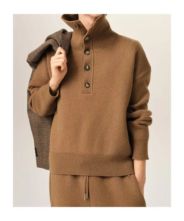 AMI Paris High Buttoned Collar Sweater