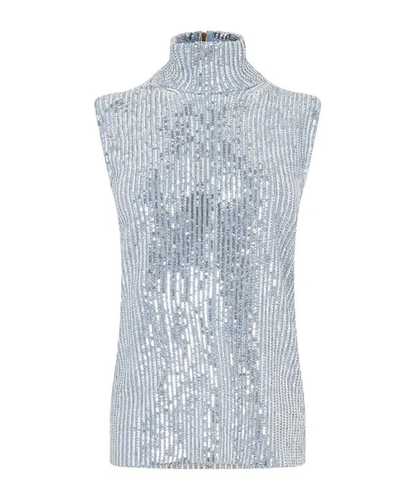 Gucci Sequinstriped Turtleneck Sleeveless Top - No