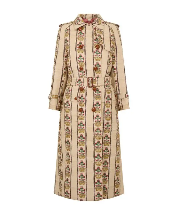 Gucci Fitted Trench Coat With Floralcorolla Design