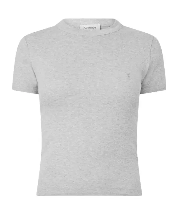 Saint Laurent Crewneck Shortsleeve Cropped Tshirt - No