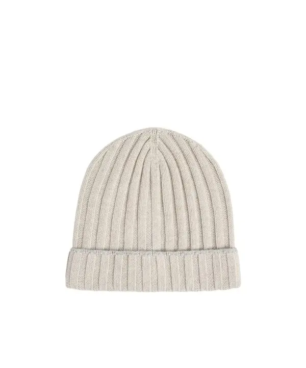 Brunello Cucinelli Cashmere Wide Rib Beanie - Oyster