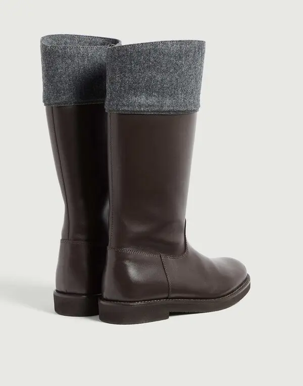 Brunello Cucinelli Matte Calfskin And Virgin Wool Flannel Boots With Monili