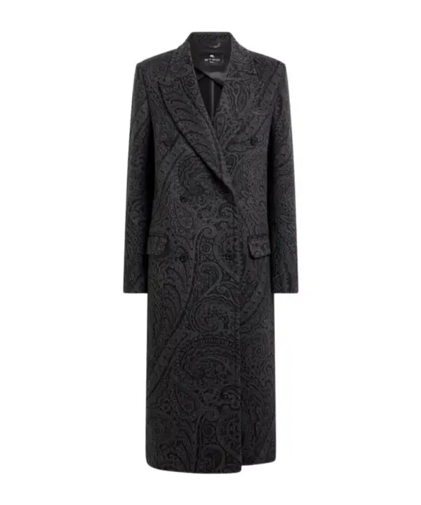 Etro Double-breasted Wool Jacquard Coat With Paisley Motif