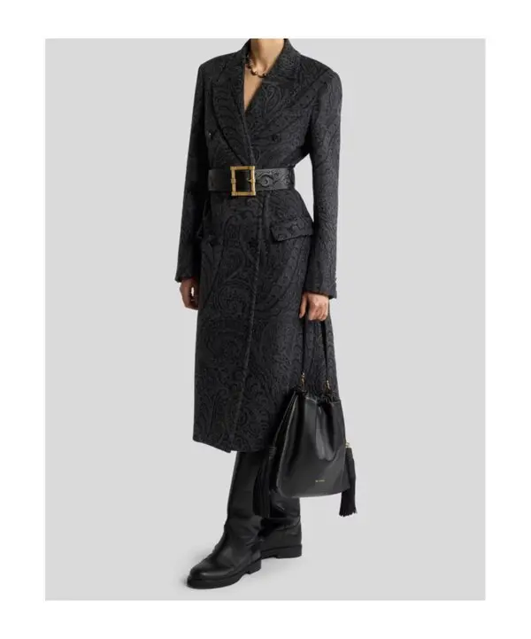 Etro Double-breasted Wool Jacquard Coat With Paisley Motif