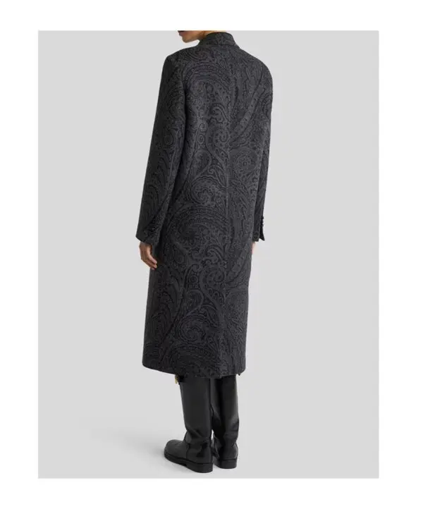 Etro Double-breasted Wool Jacquard Coat With Paisley Motif