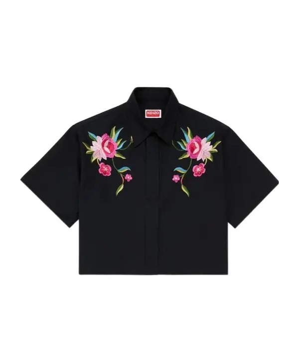 Kenzo Wildflower' Embroidered Short Sleeve Shirt In Cotton Poplin