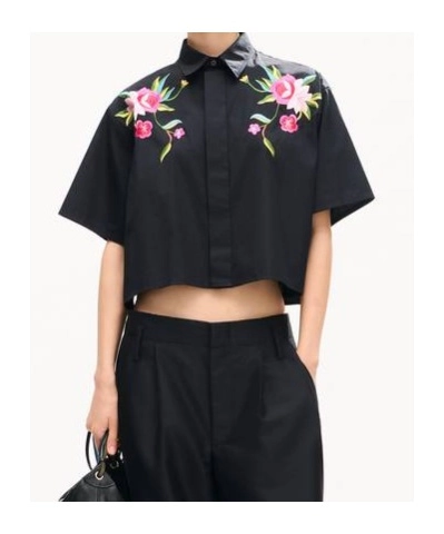 Kenzo Wildflower' Embroidered Short Sleeve Shirt In Cotton Poplin