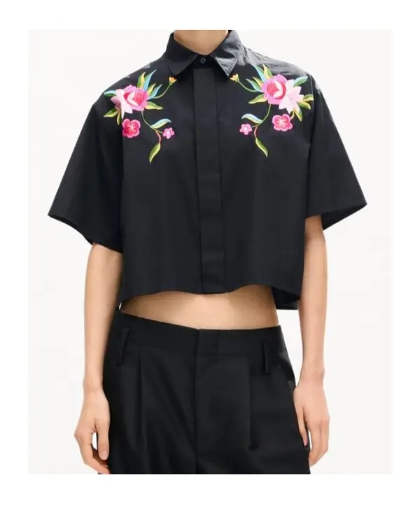 Kenzo Wildflower' Embroidered Short Sleeve Shirt In Cotton Poplin