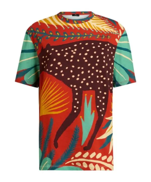 Etro X Tabby Booth Long Cotton T-shirt With Placed Print