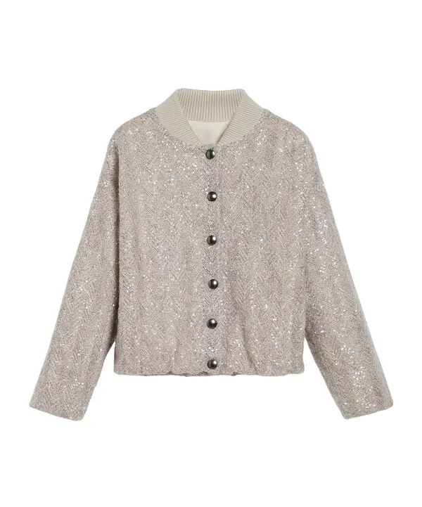 Brunello Cucinelli Dazzling Chevron Embroidery Bomber Jacket In Sparkling Mohair And Wool - Pink