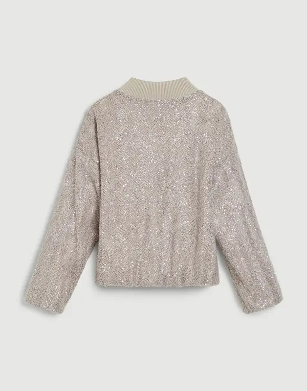 Brunello Cucinelli Dazzling Chevron Embroidery Bomber Jacket In Sparkling Mohair And Wool
