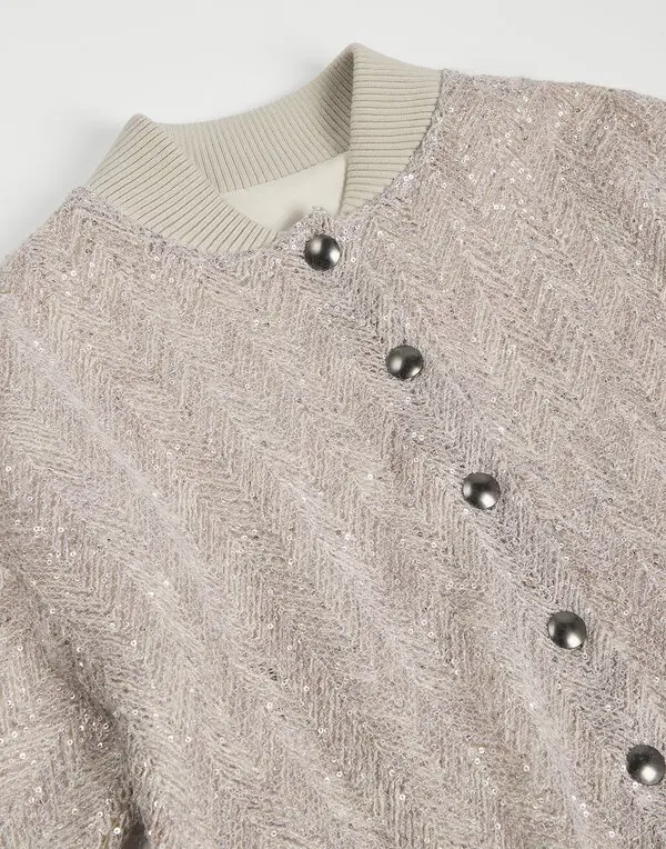 Brunello Cucinelli Dazzling Chevron Embroidery Bomber Jacket In Sparkling Mohair And Wool