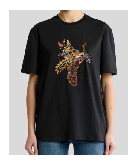 Etro Cotton T-shirt With Peacock Embellishment