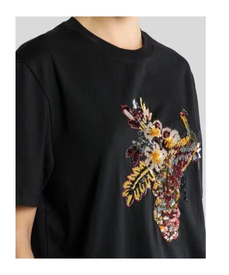 Etro Cotton T-shirt With Peacock Embellishment