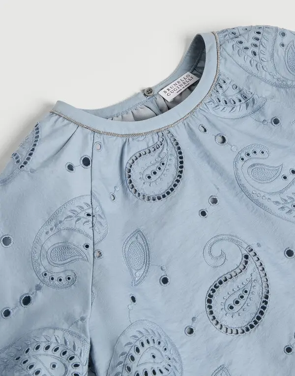 Brunello Cucinelli Paisley Broderie Anglaise Cotton Top With Monili