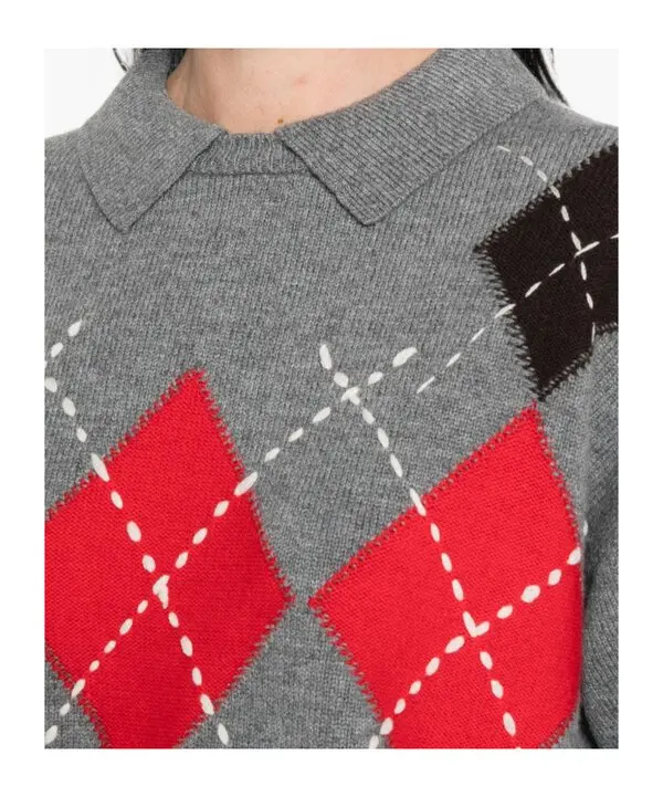 Pinko Argyle-pattern Collared Sweater