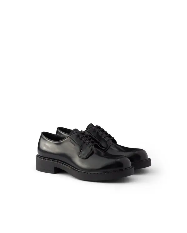 Prada Chocolate Brushed Leather Derby Shoes