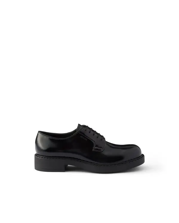 Prada Chocolate Brushed Leather Derby Shoes