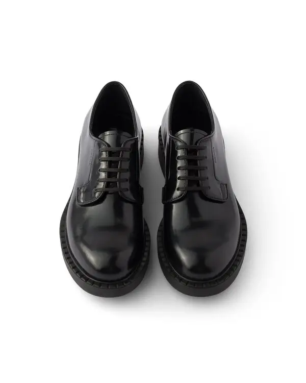 Prada Chocolate Brushed Leather Derby Shoes