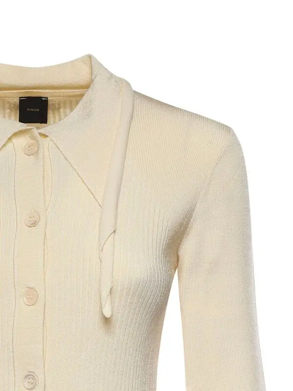 Pinko Coperto Ribbed Button Polo Top - Cream