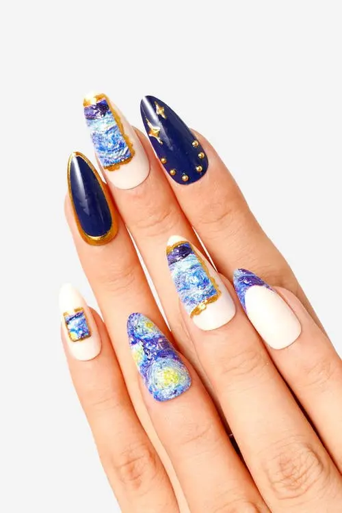 NEVER HAVE I EVER SHOP Van Gogh The Starry Night Almond Press On Nails
