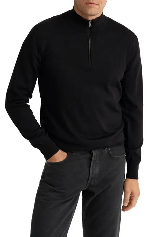 Eton Merino Wool Quarter Zip Sweater - Black