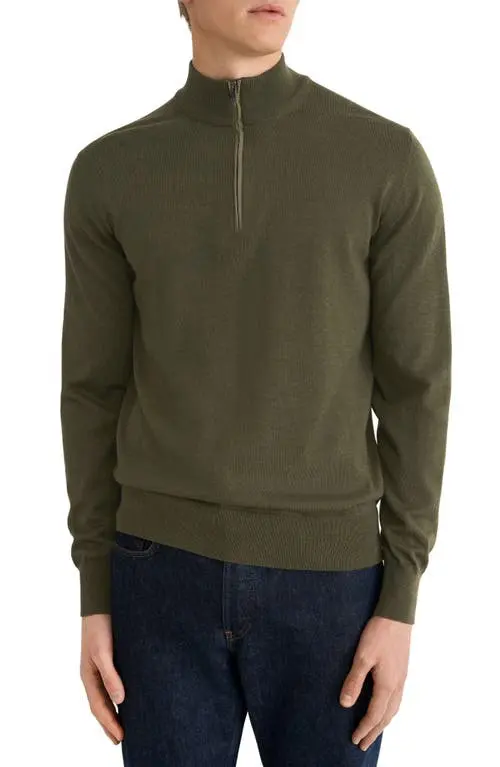 Eton Merino Wool Quarter Zip Sweater - Medium Green