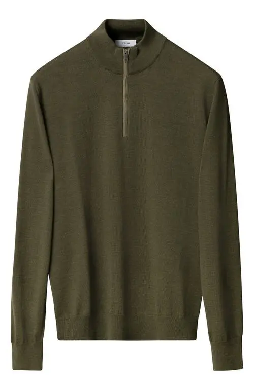 Eton Merino Wool Quarter Zip Sweater - Medium Green