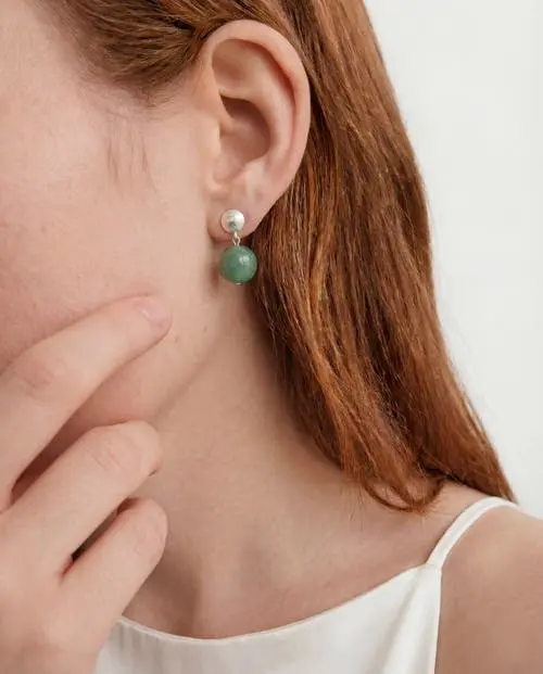 SEREE Duo Silver And Jade- Aventurine Earrings