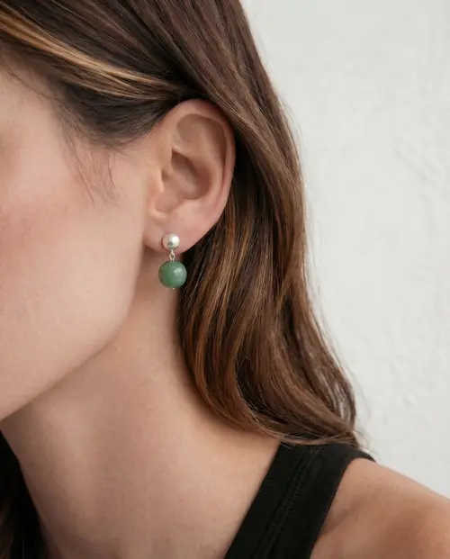 SEREE Duo Silver And Jade- Aventurine Earrings