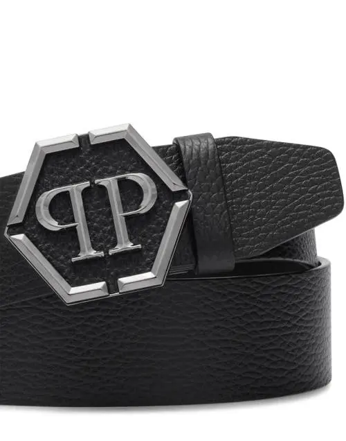 Philipp Plein Soft Grain Leather Belt Hexagon