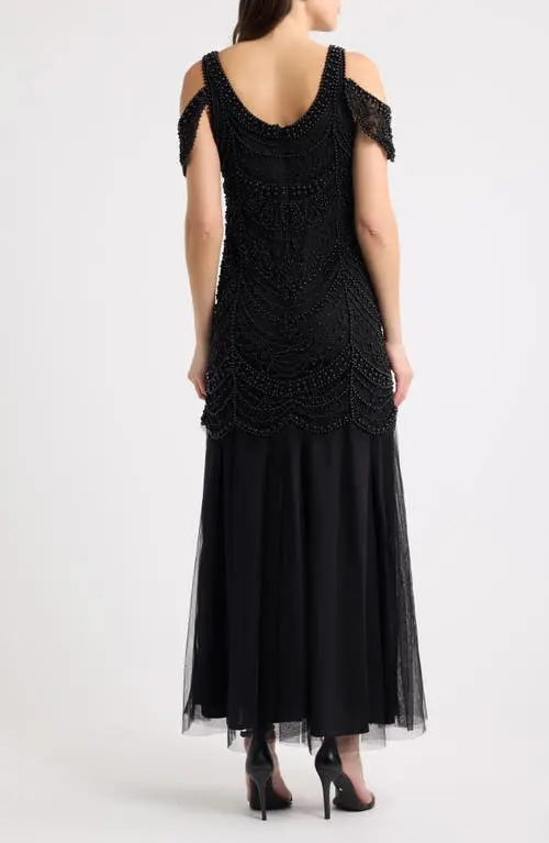 Pisarro Nights Beaded Cold Shoulder Gown