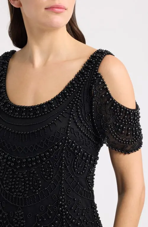 Pisarro Nights Beaded Cold Shoulder Gown