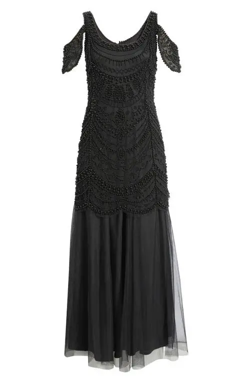 Pisarro Nights Beaded Cold Shoulder Gown
